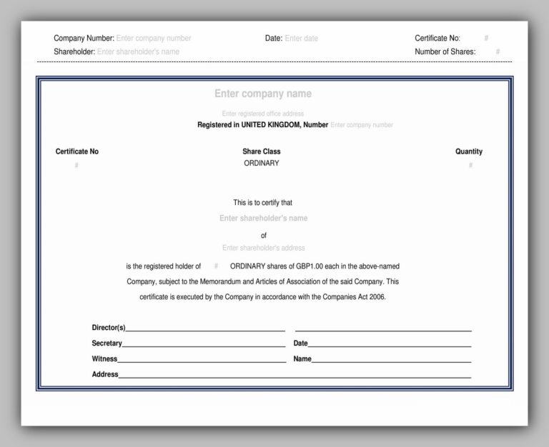 43 Free Share Certificate Template - RedlineSP