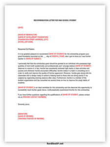 15+ Best High School Recommendation Letter (Template And Sample ...