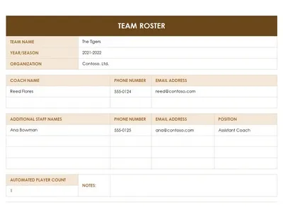10+ Free Team Roster Template - RedlineSP